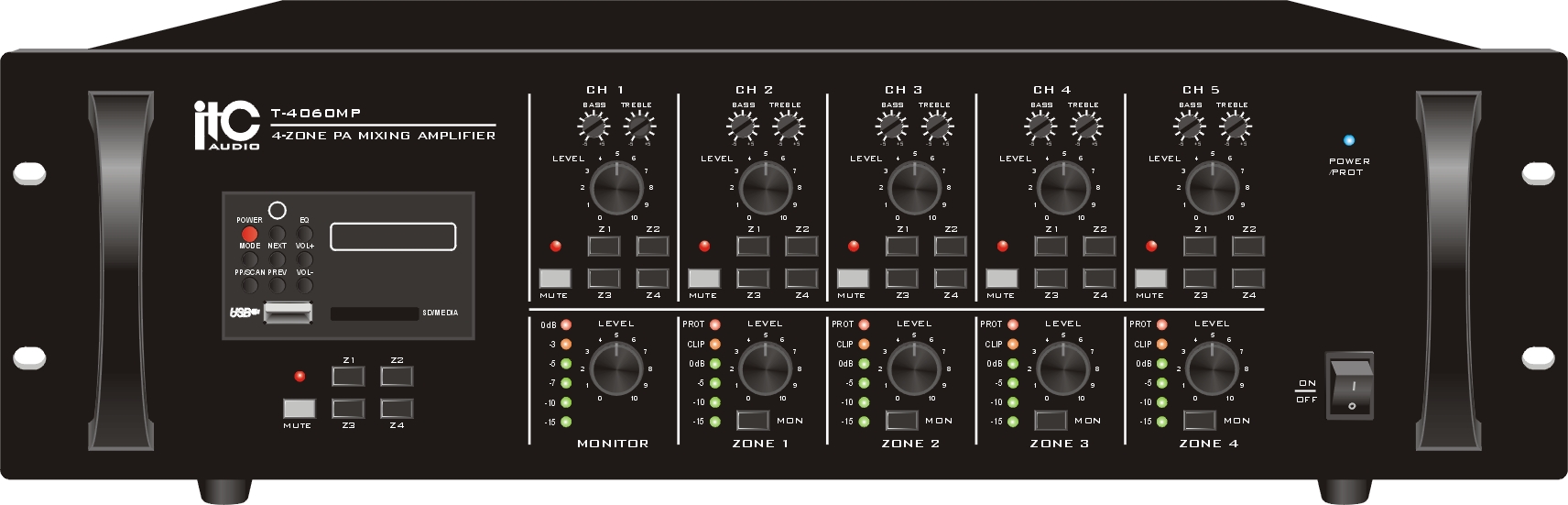 4 Channel Matrix Mixer Amplifier – 4 x 120W for PA & Public Address ...